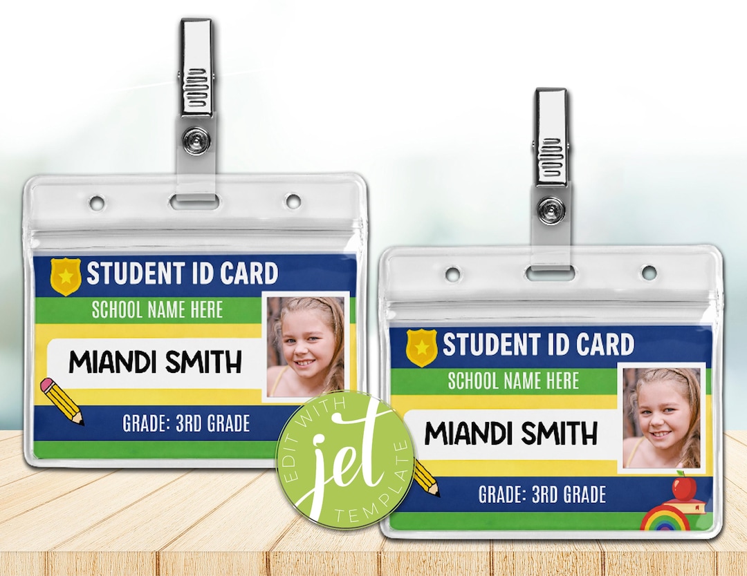 Editable Student ID Card Template, Kids Pretend Play Badge, Instant ...