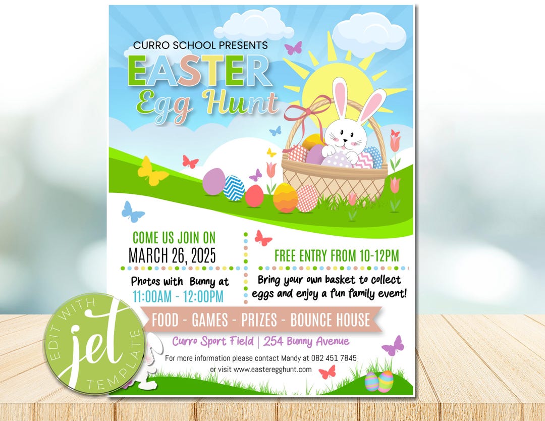 Editable Egg Hunt Flyer Printable, Church School Easter Event Template ...