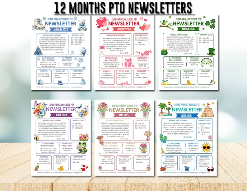 EDITABLE Yearly Pto Pta Newsletter Template Set, Classroom Printable ...
