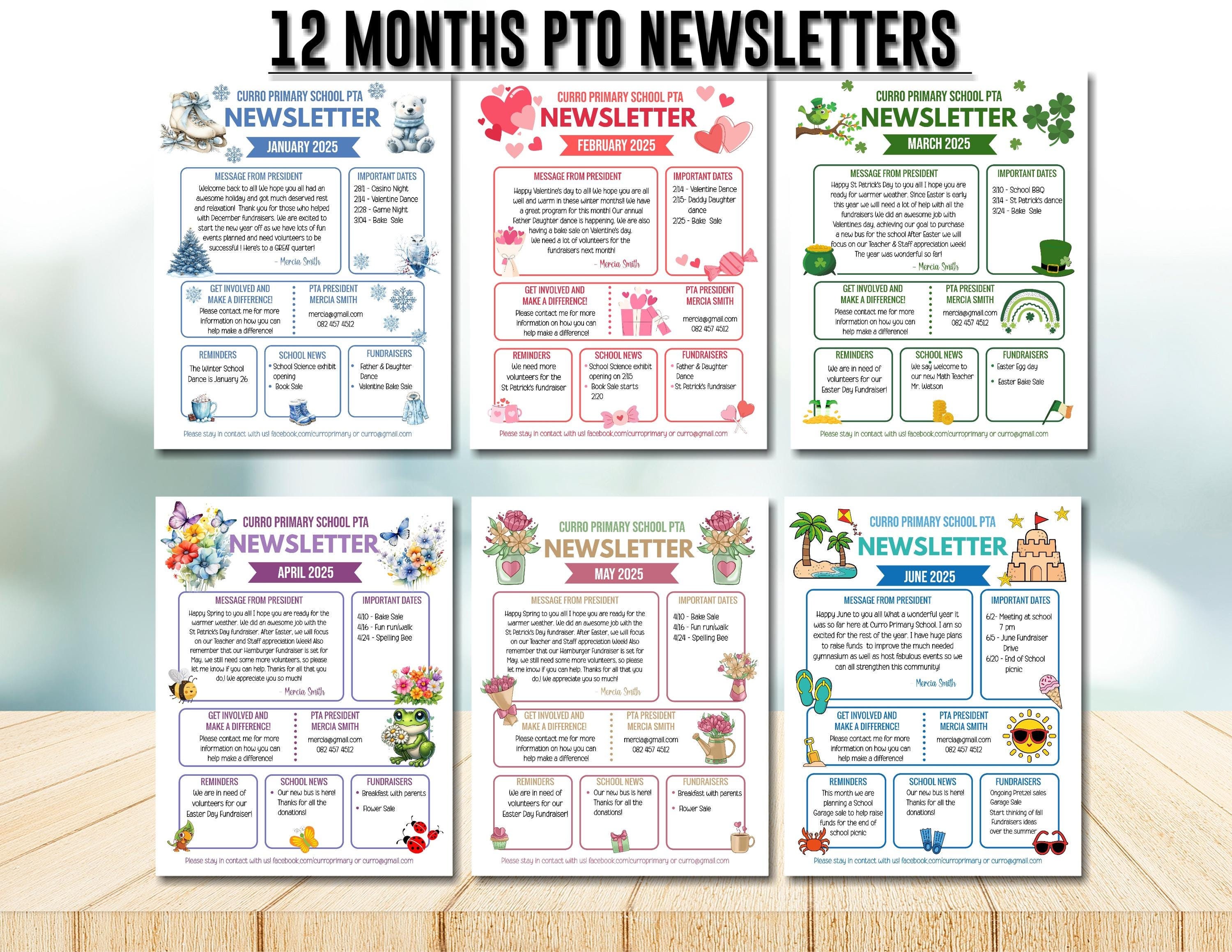 EDITABLE Yearly Pto Pta Newsletter Template Set, Classroom Printable ...