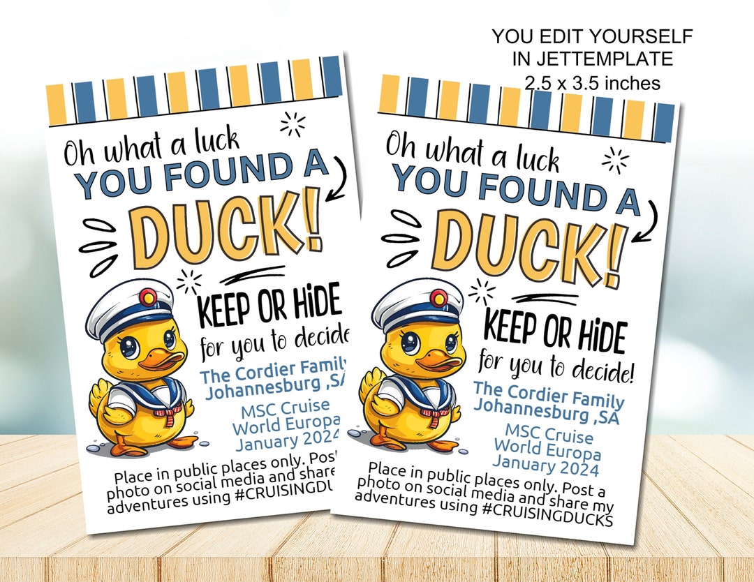 Editable Oh What a Luck You Found a Duck, Cruising Ducks Tag, Cruise ...