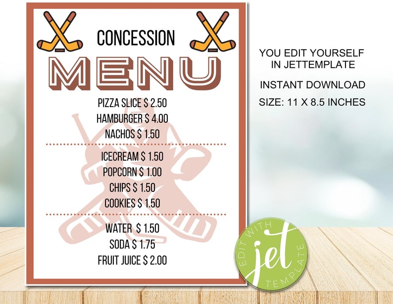 Editable Hockey Concession Menu Template, Concession Stand Sign ...