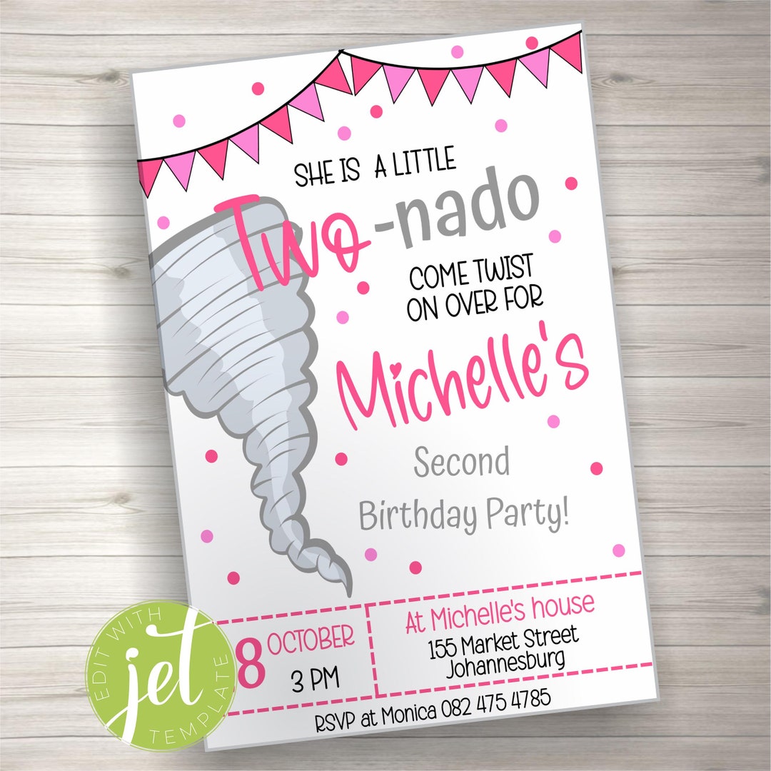 Editable Tornado Birthday Party Invitation, Storm Chaser Second ...