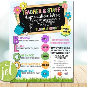 Editable Bloom Floral Theme Teacher Appreciation Invitation Set ...