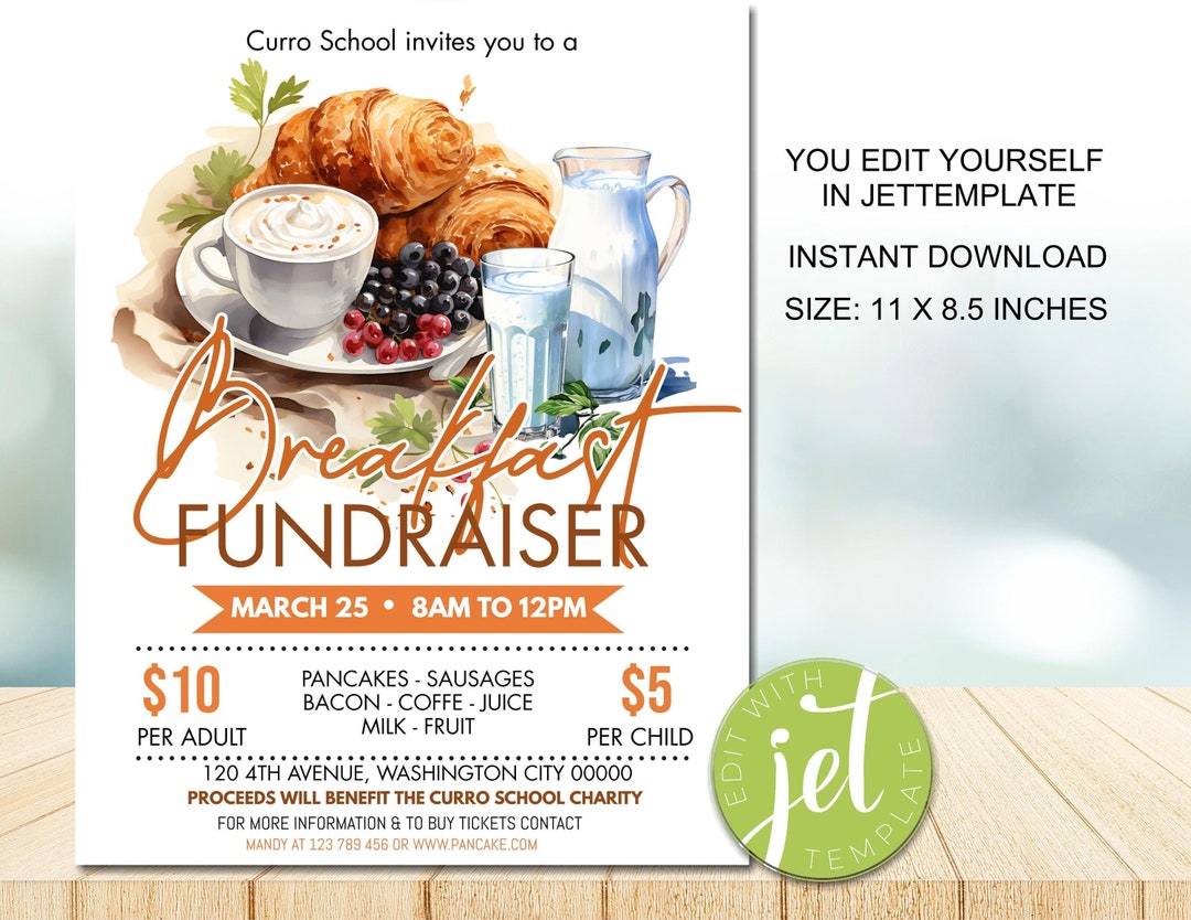 Editable Breakfast Fundraiser Flyer Template, School Breakfast ...
