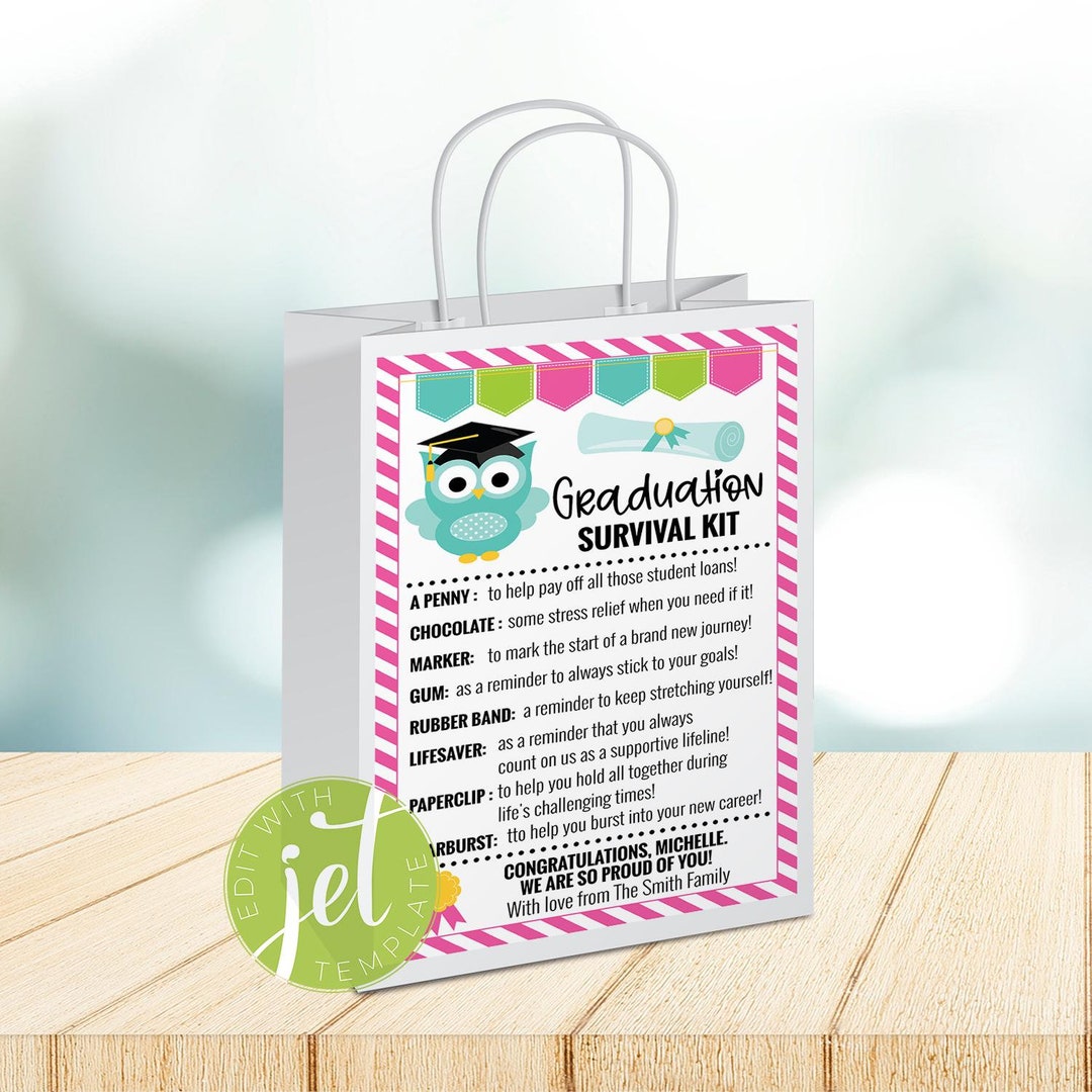New Graduate Survival Kit Gift Bag Label, Congrats Grad Survival Kit ...