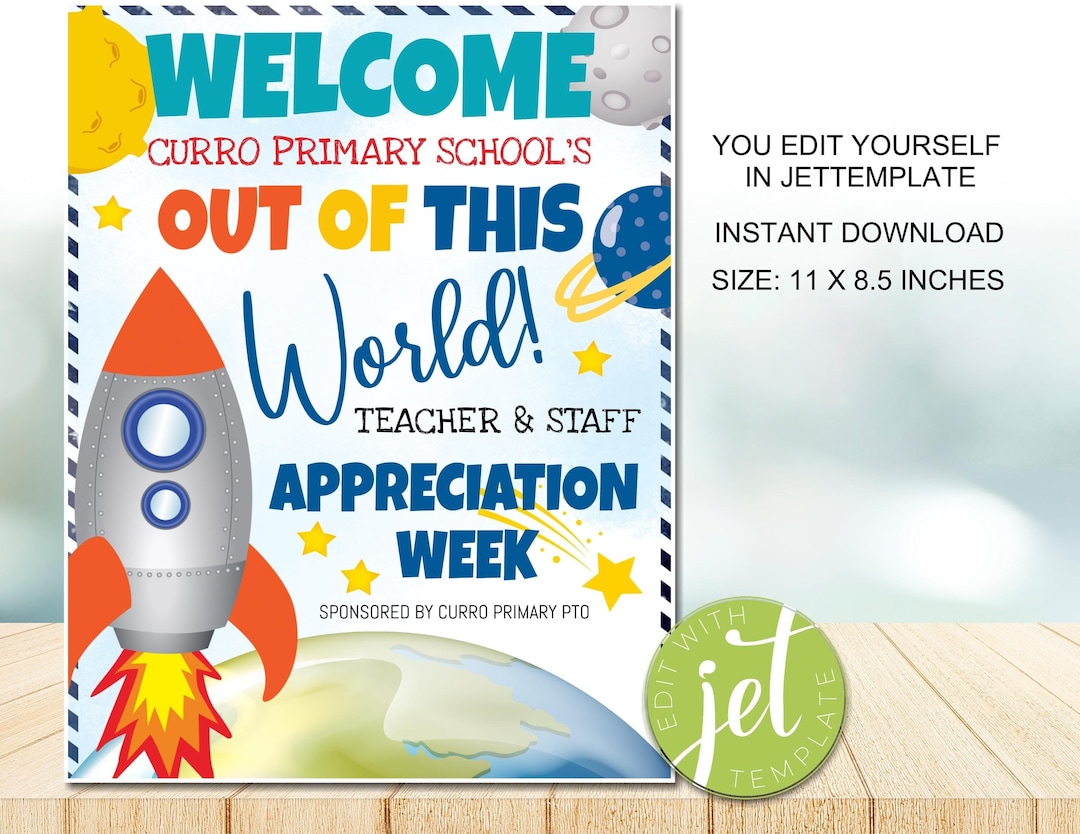 EDITABLE Outer Space Theme Teacher Appreciation Week Printable Welcome ...