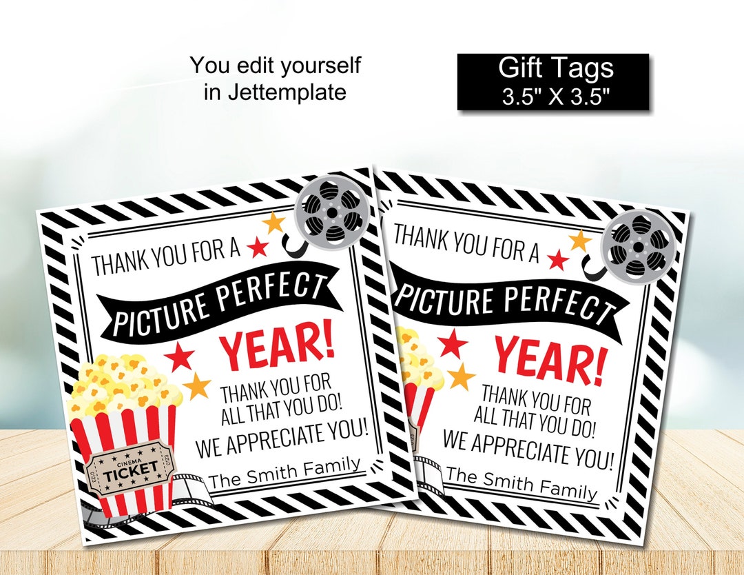 Editable Thank You for a Picture Perfect Year Movie Gift Tag for ...