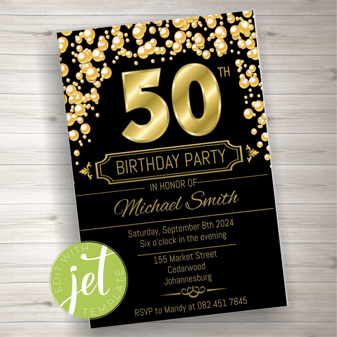 Editable 50TH Birthday Invitation Printable, Card Editable Invitation ...