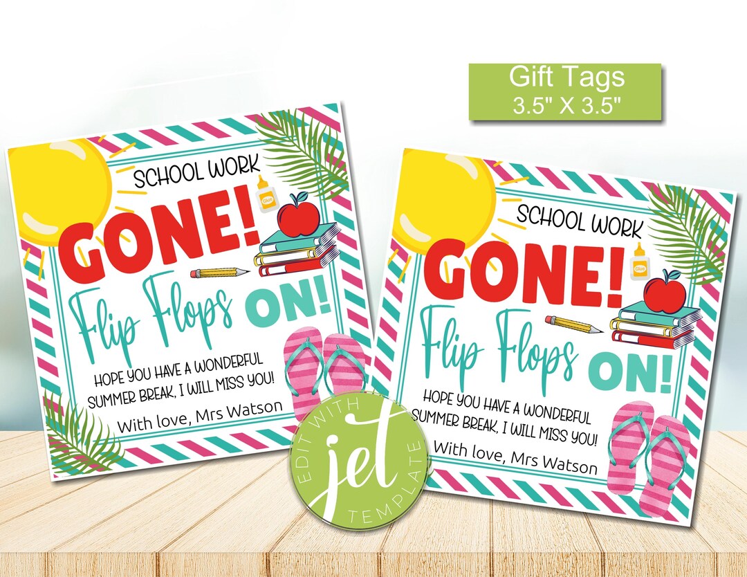 Editable Summer Flip Flops Gift Tag, Summer, Beach Theme Teacher ...