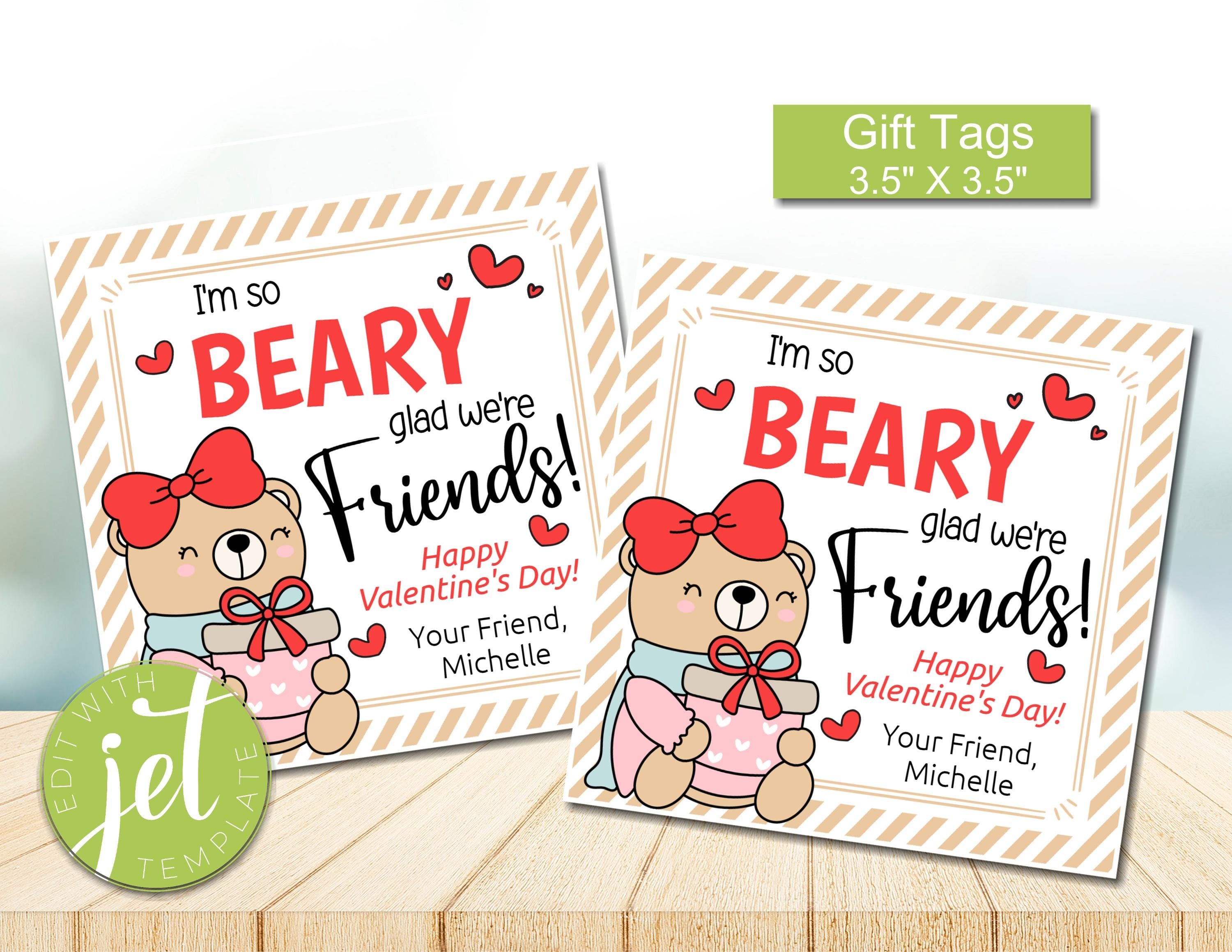 Editable I'm so Beary Glad We're Friends, Printable Class Valentine's ...
