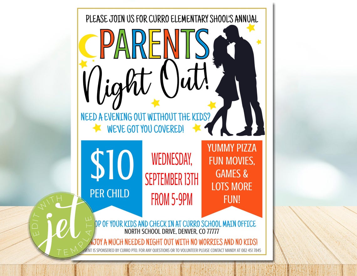 Editable Parents Night Out Flyer, Printable PTA, PTO, School Family ...