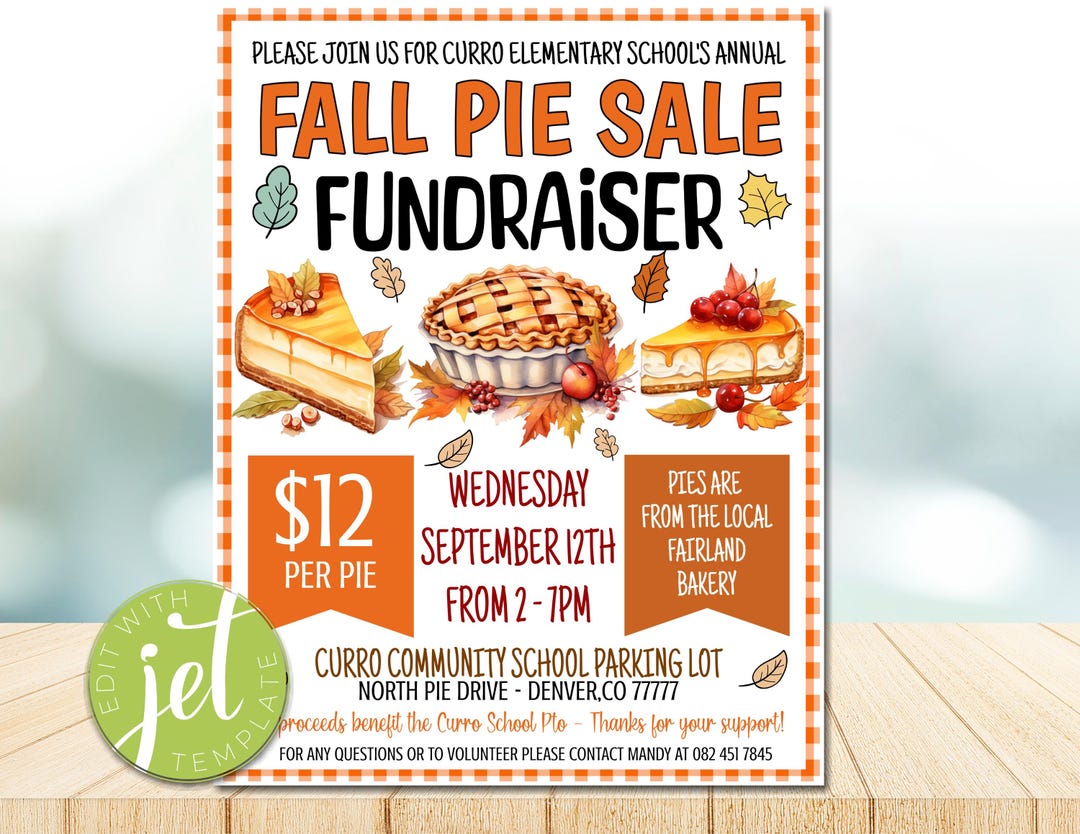 EDITABLE Fall Pie Sale Fundraiser Flyer, Thanksgiving Pumpkin Apple ...