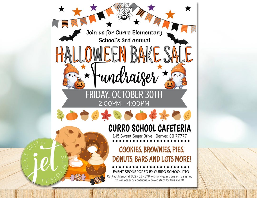 Editable Halloween Bake Sale Flyer, Pto, Pta, Fundraiser Halloween ...