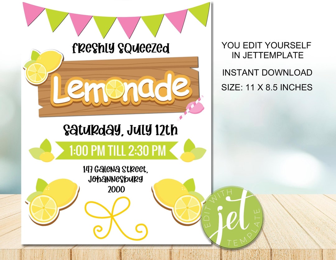 Editable Lemonade Stand Flyer Template, Lemonade Sale Sign, Instant ...