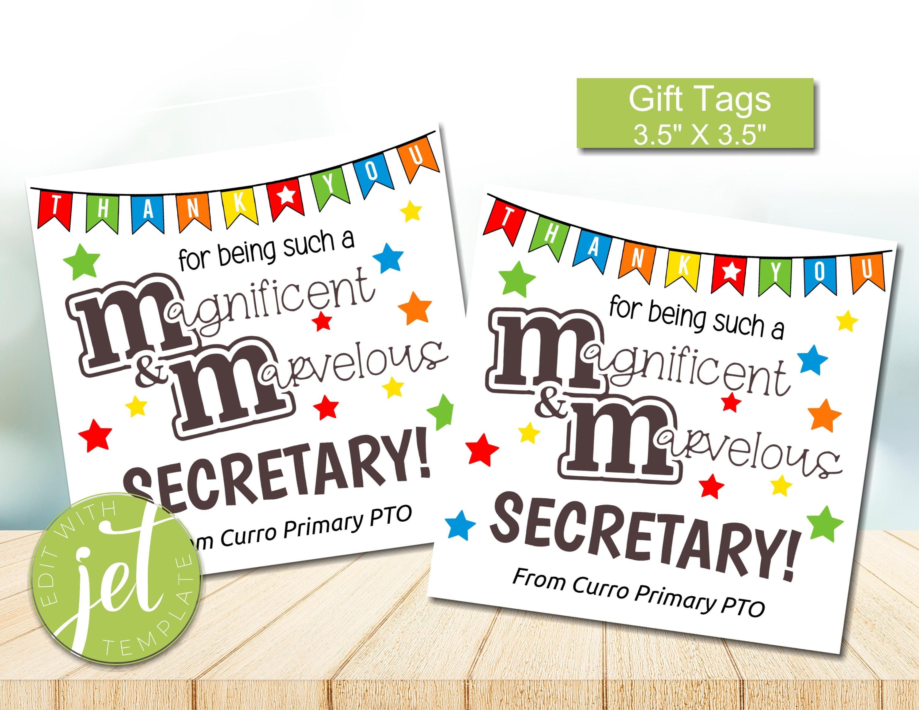 Editable Secretary Appreciation Gift Tags for M&ms Candy, Secretary ...