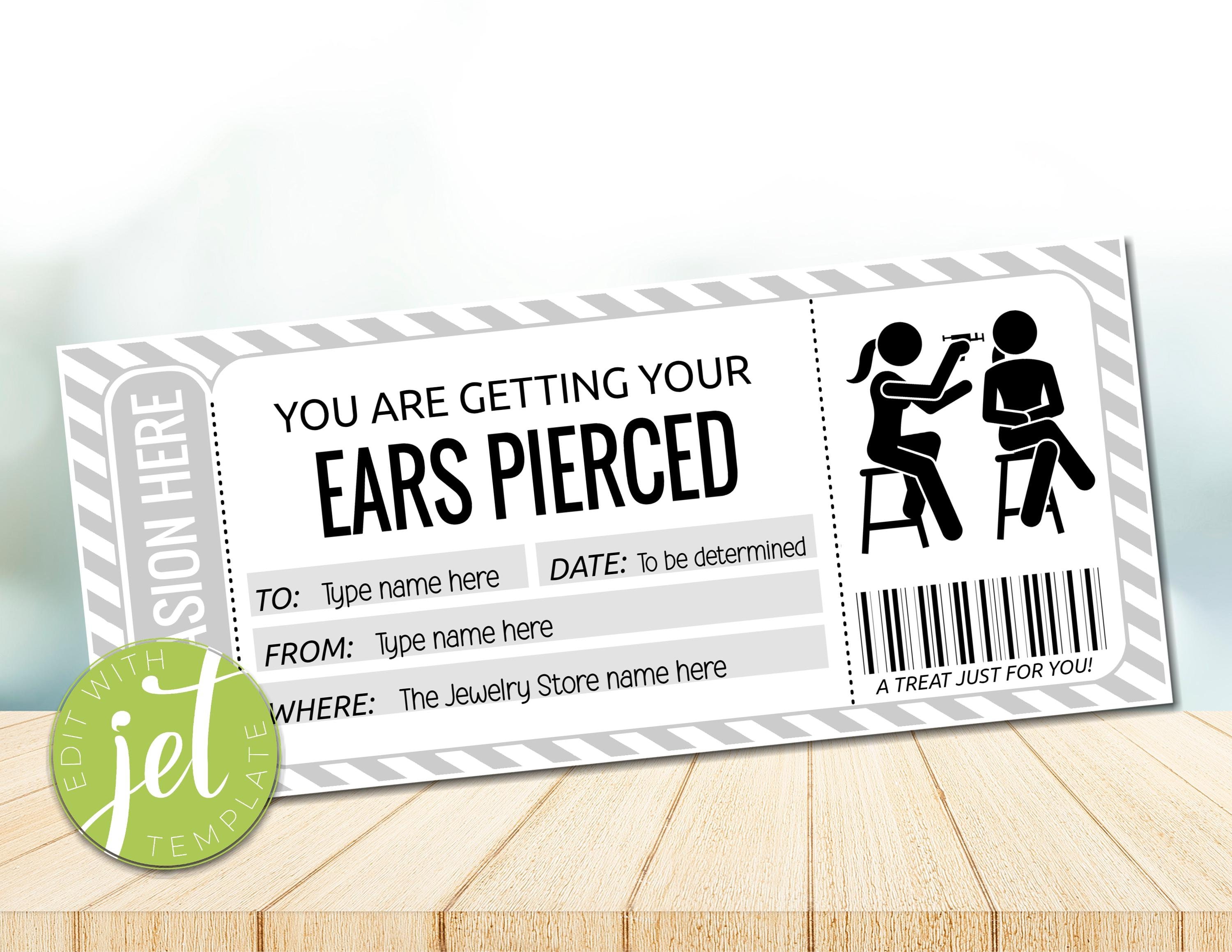 Editable Ear-piercing Voucher Template, Printable Ear-piercing Gift ...