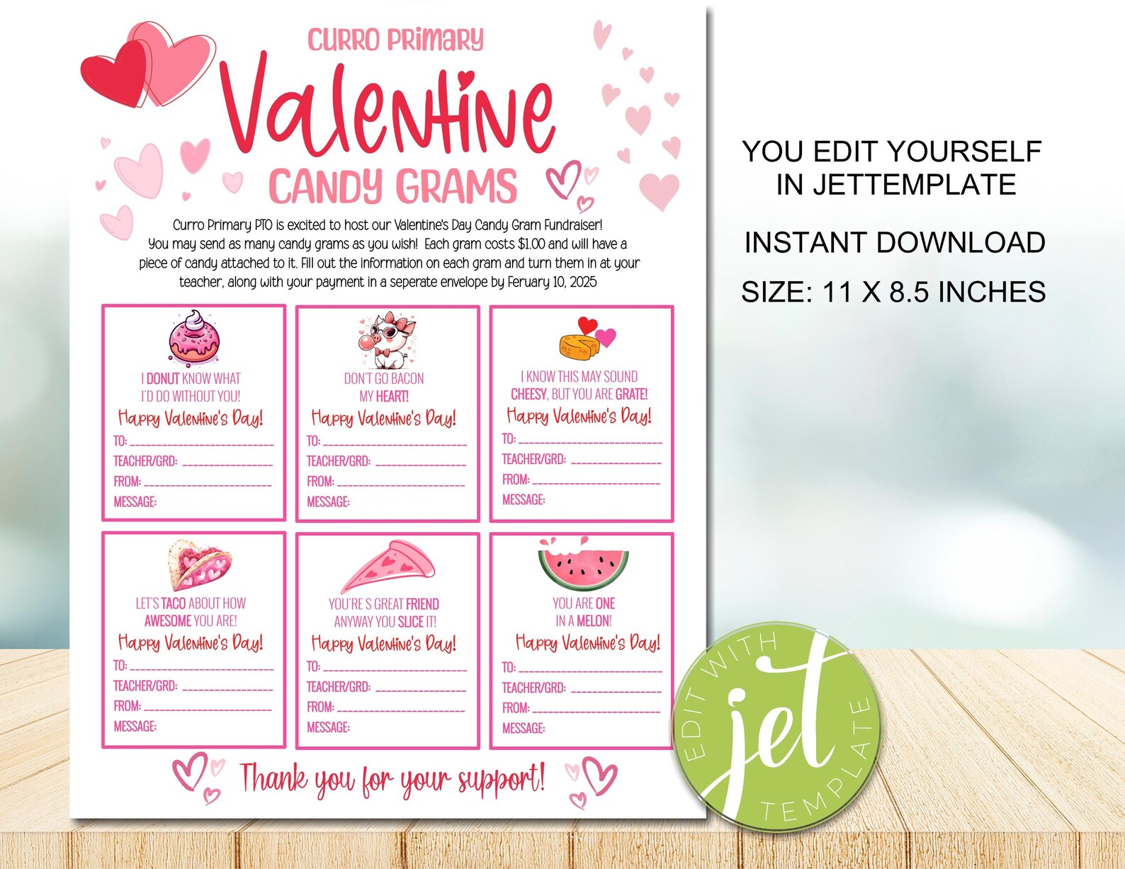 Editable Valentines Candy Gram Flyer Template, Candy Gram Fundraiser ...
