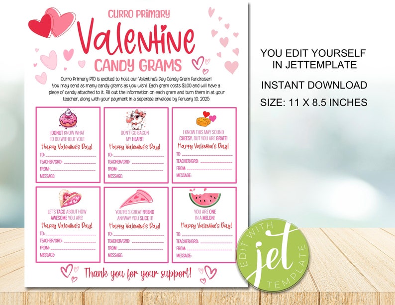 Editable Valentines Candy Gram Flyer Template, Candy Gram Fundraiser ...