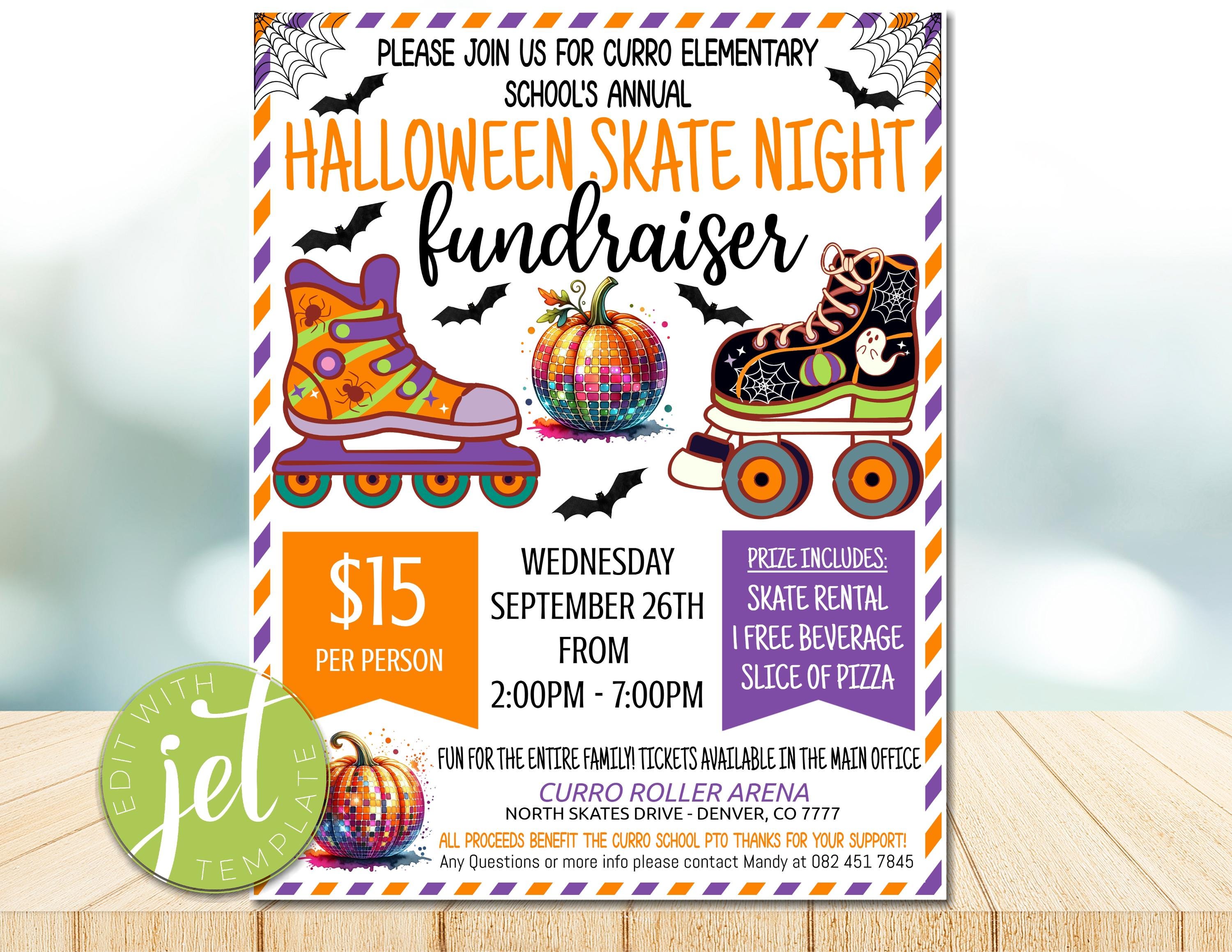 EDITABLE Halloween Skate Night Flyer, School Fundraiser Community ...