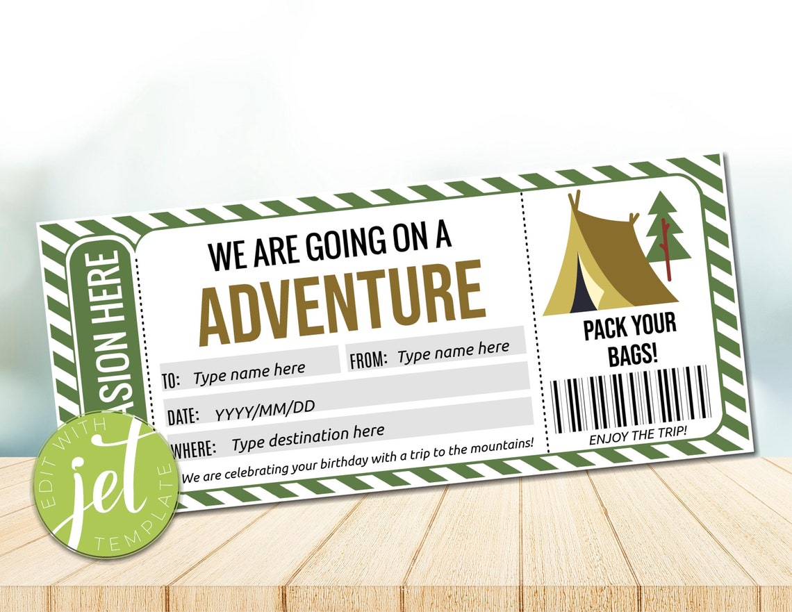 Editable Adventure Ticket, Surprise Trip Ticket Template, Surprise Trip ...