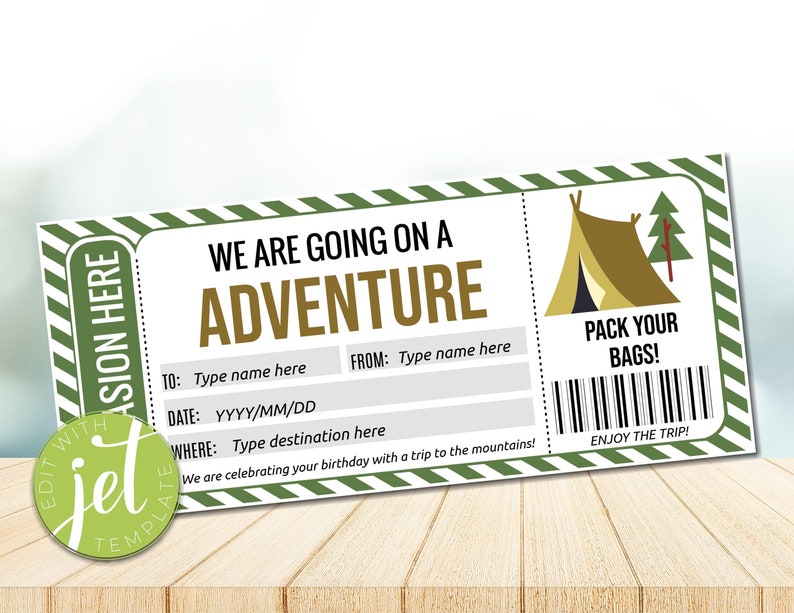 Editable Adventure Ticket, Surprise Trip Ticket Template, Surprise Trip ...