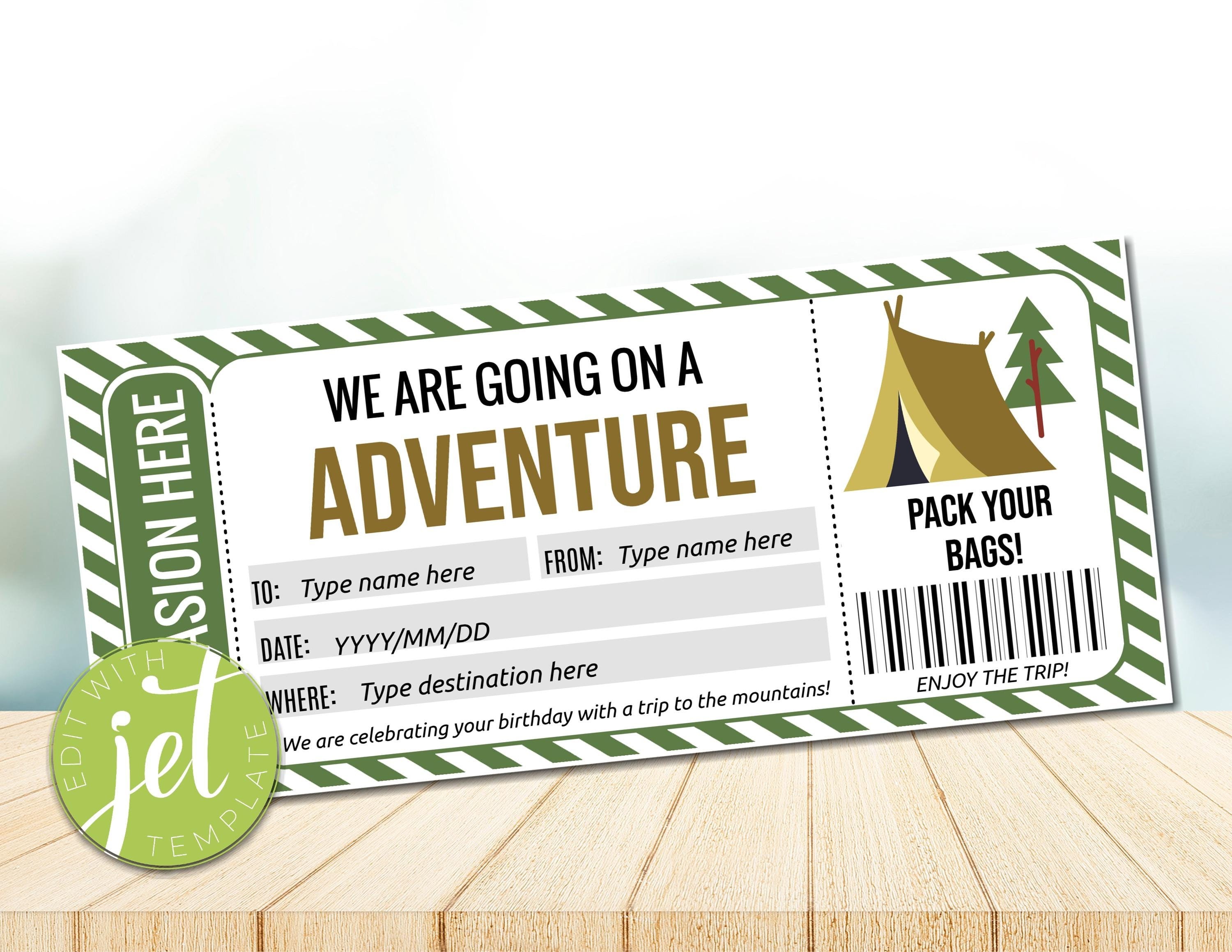 Editable Adventure Ticket, Surprise Trip Ticket Template, Surprise Trip ...