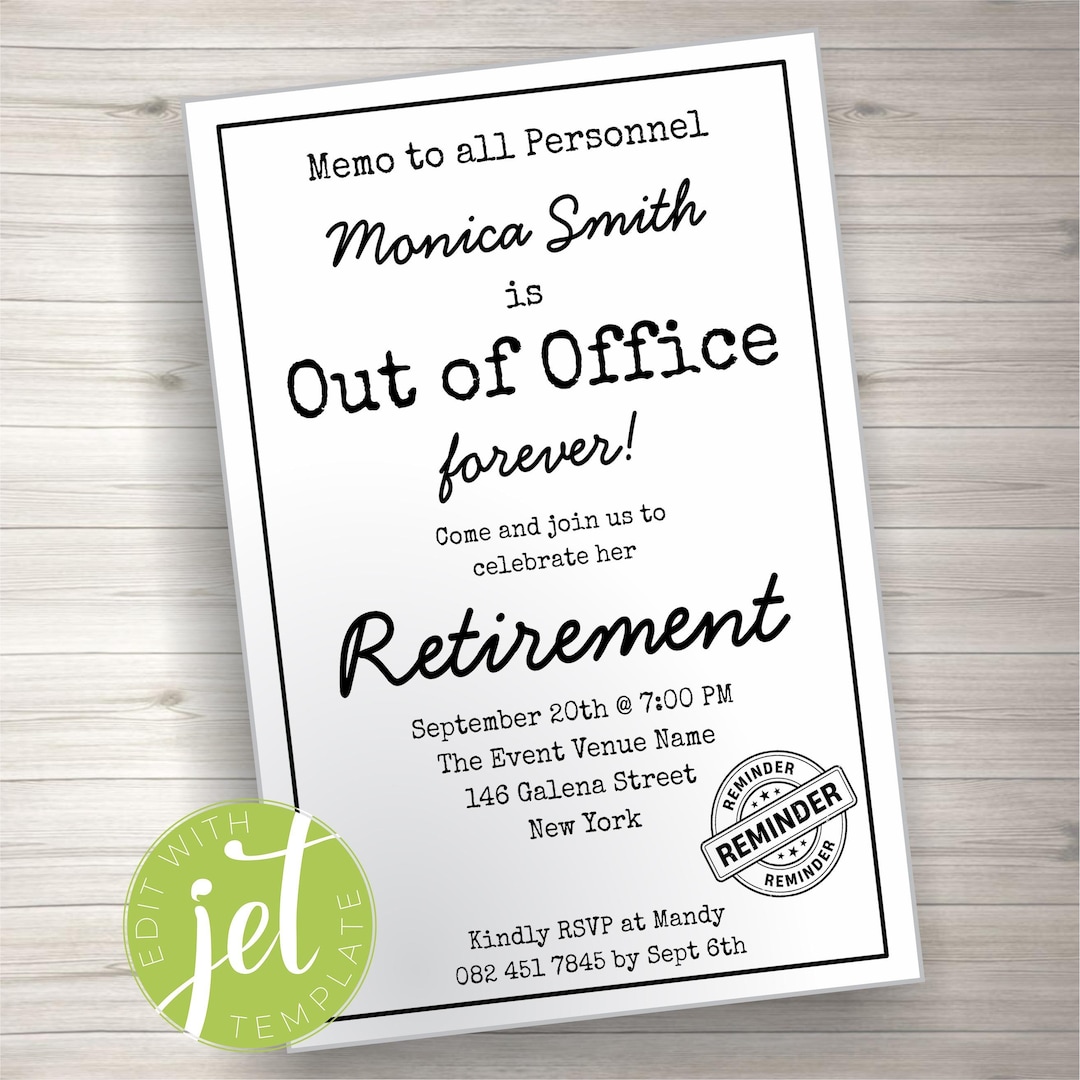 Editable Funny Out of Office Forever Retirement Party Memo, Retirement ...