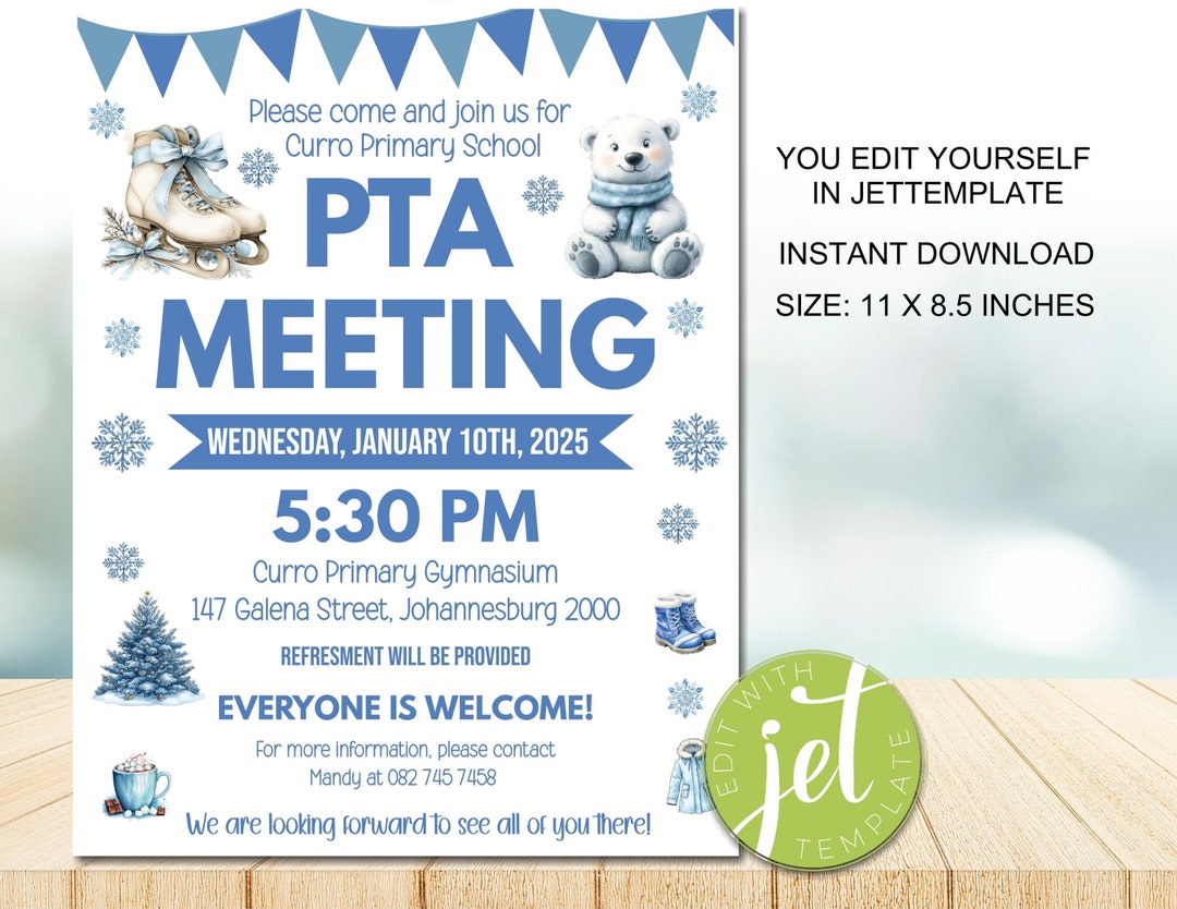 Editable January PTA Meeting Flyer Template, Winter Meeting Reminder ...