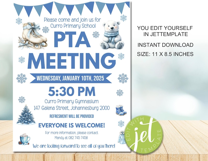 Editable January PTA Meeting Flyer Template, Winter Meeting Reminder ...