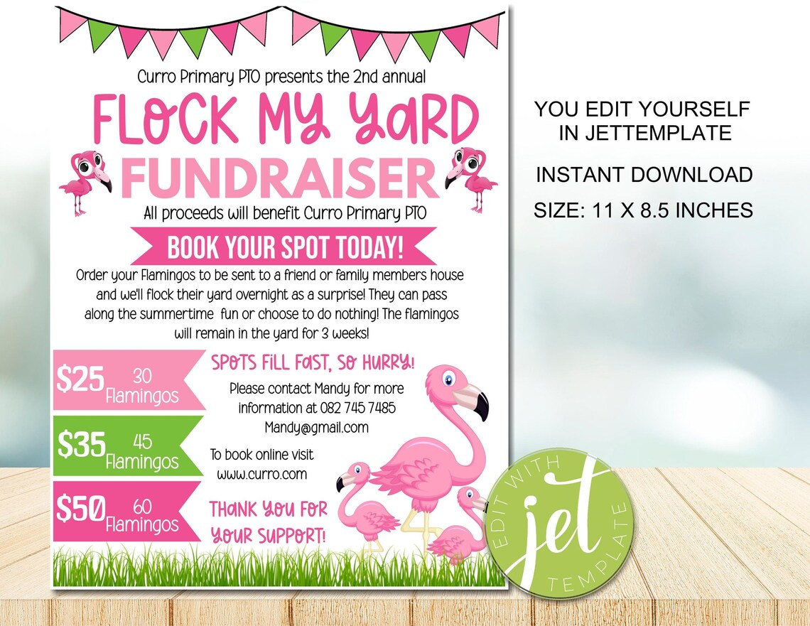 Editable Flock My Yard Flamingo Fundraiser Flyer, Printable Invite ...