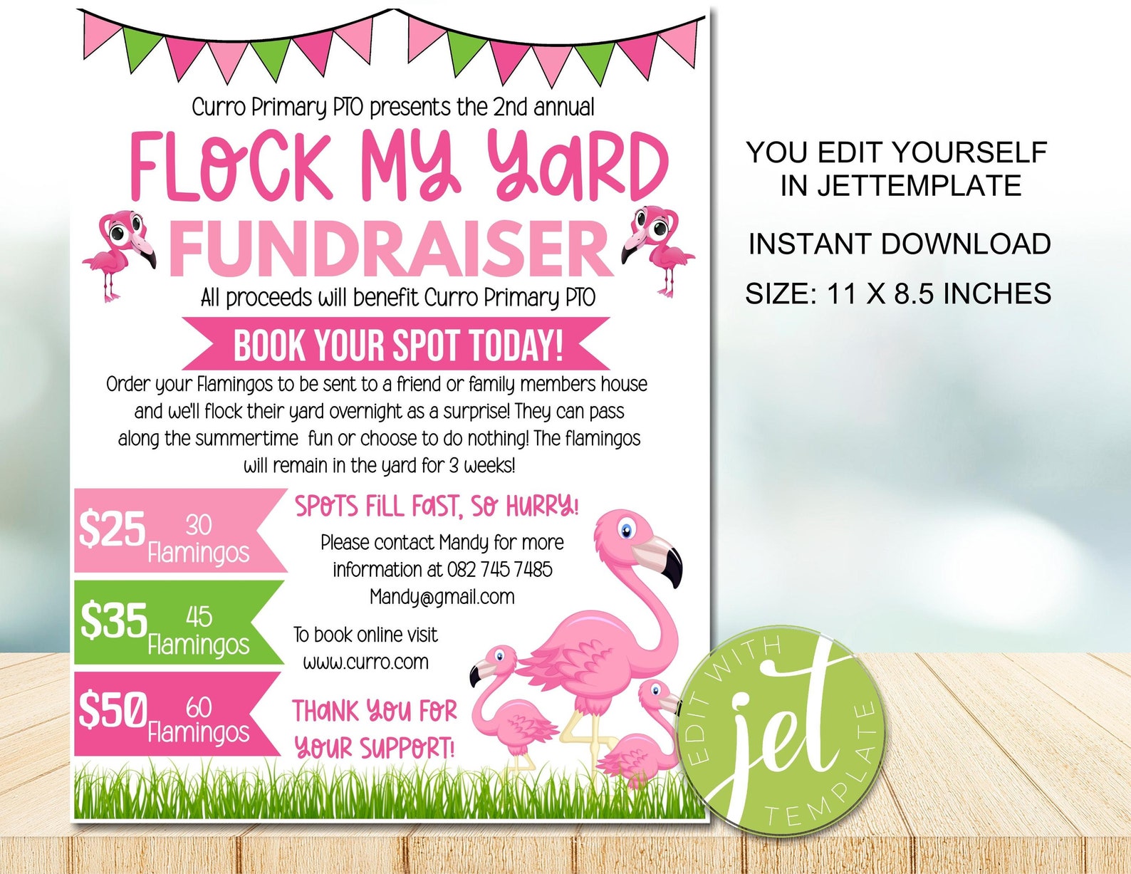 Editable Flock My Yard Flamingo Fundraiser Flyer, Printable Invite Summer Fundraiser Idea ...