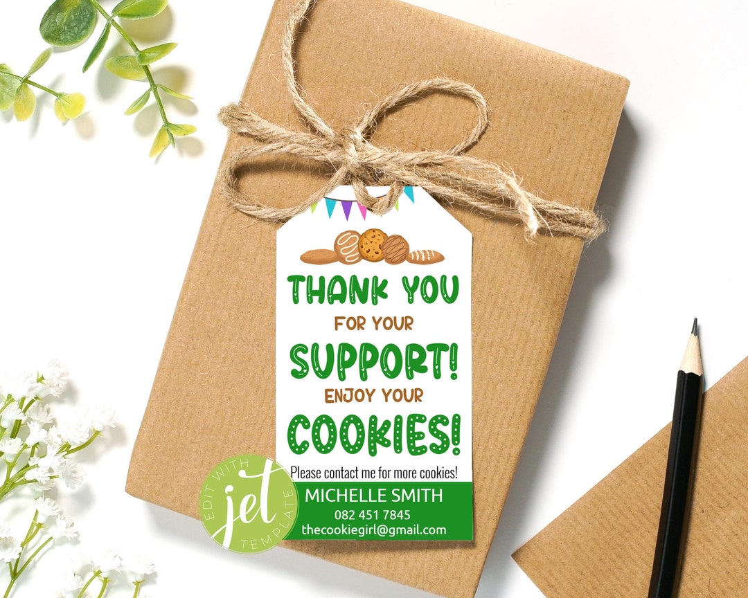 Editable COOKIE Thank You Tags; Scout Cookie Thank You Tag, Booth Sales ...