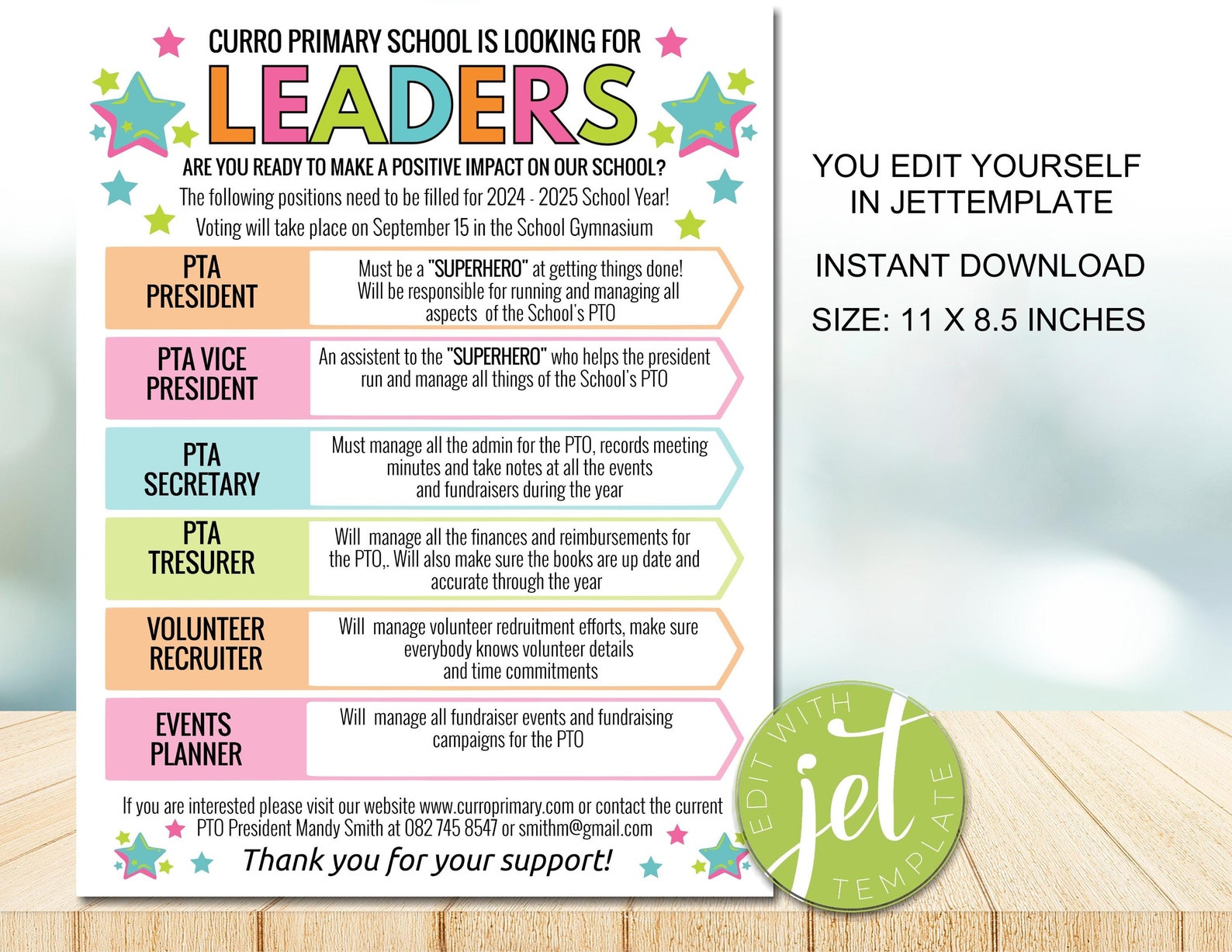 Editable PTO PTA Election Positions Volunteer Board Member Flyer, PTO ...