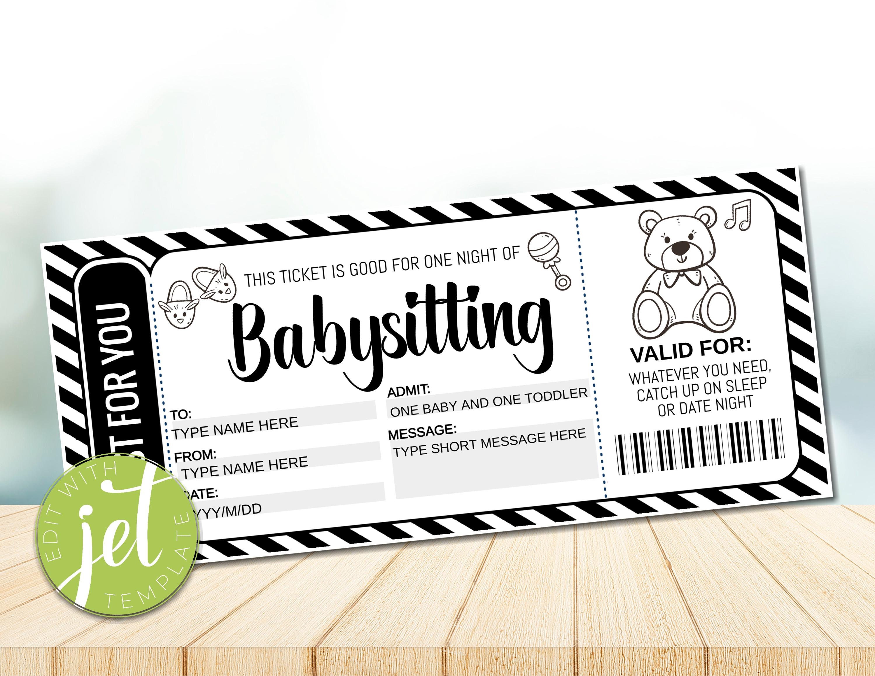 Editable Babysitting Voucher, Babysitting Coupon, Babysitting Date ...