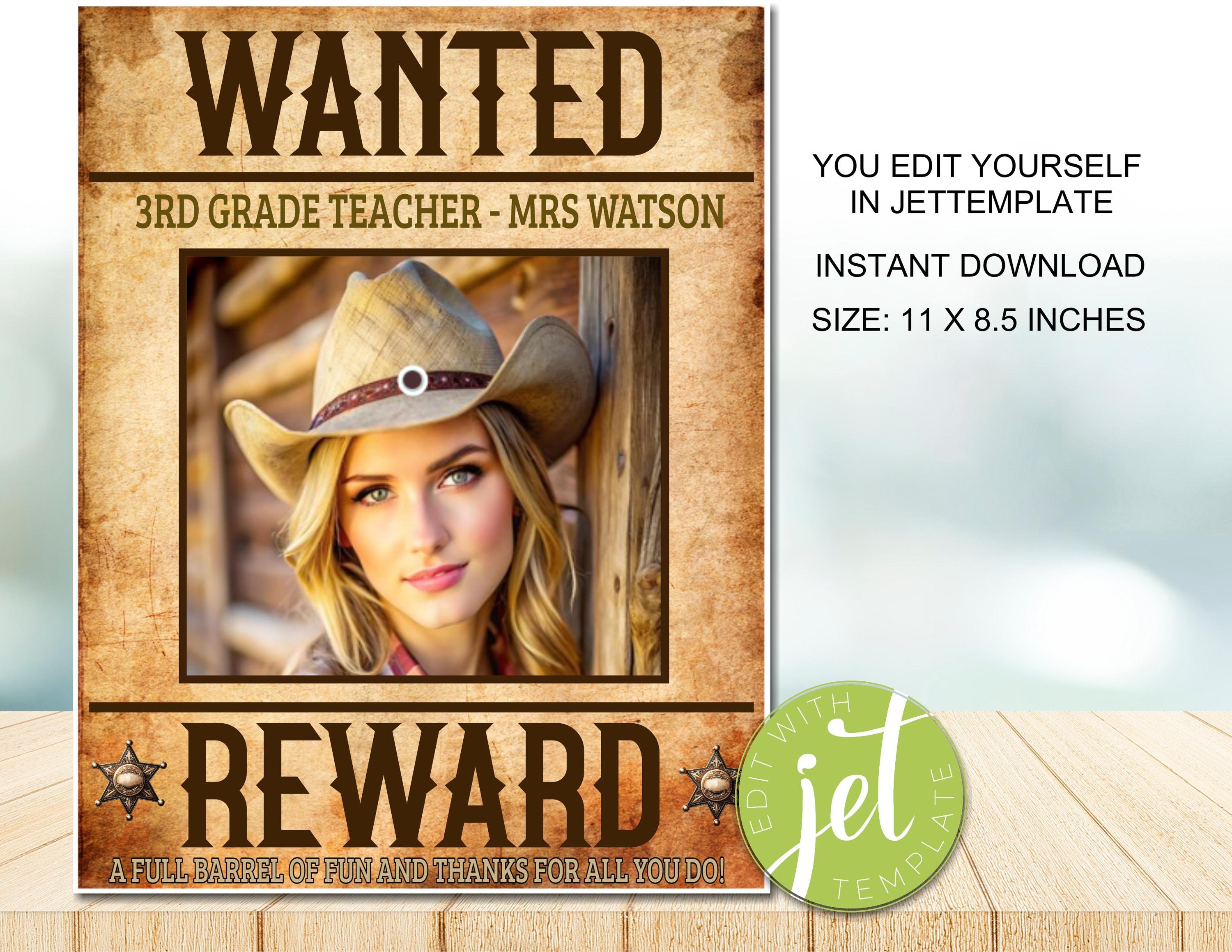 Editable Wild West Wanted Reward Poster, Western Theme Teacher Staff ...