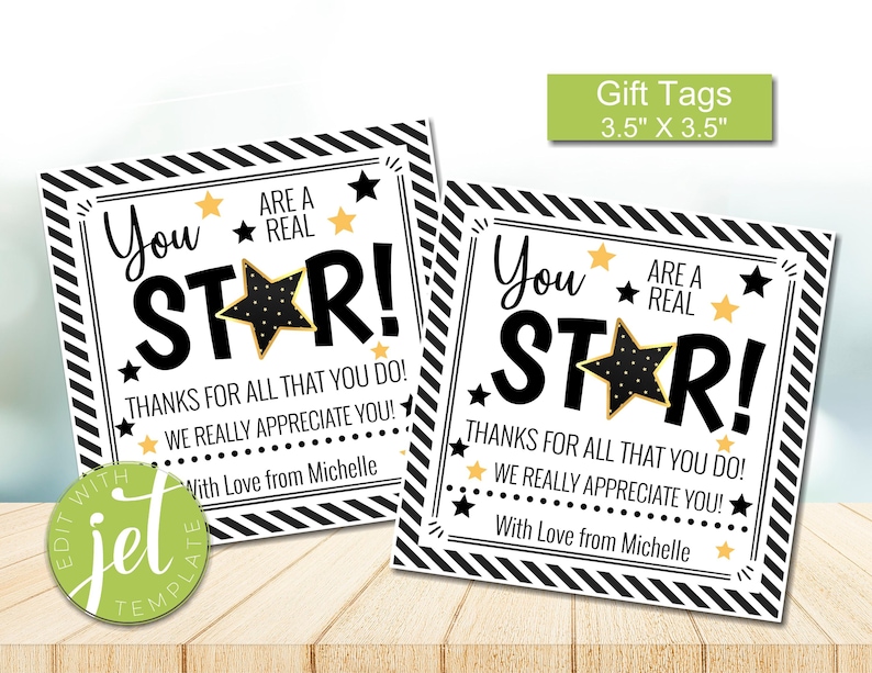 Editable Appreciation Gift Tags, You Are a Star, Teacher Appreciation ...