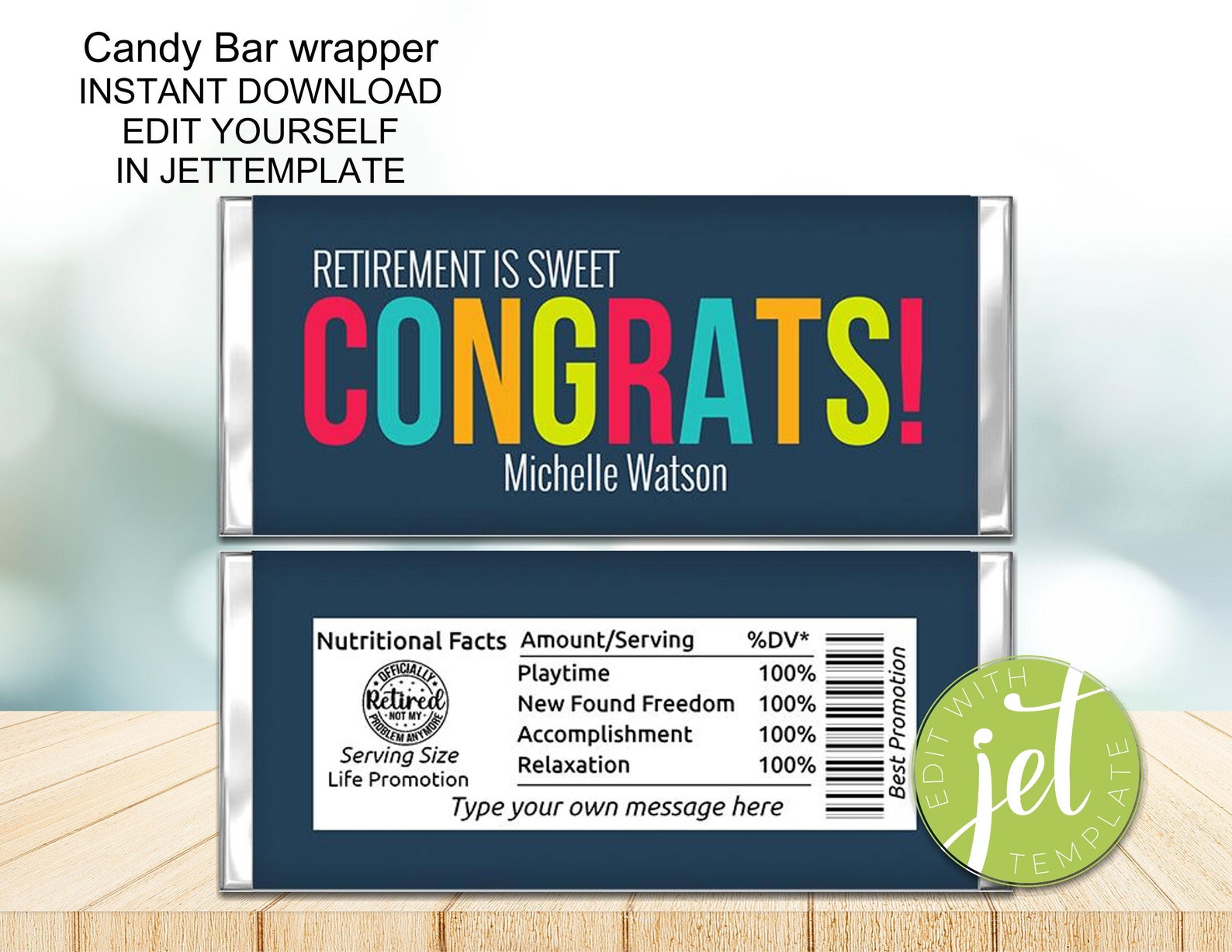 Editable RETIREMENT is Sweet, Digital Download Candy Bar Wrappers ...