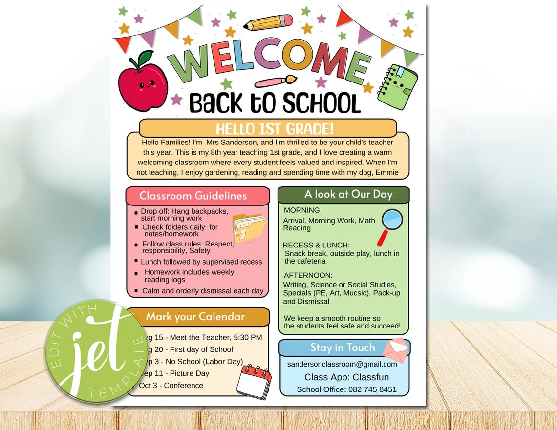 Editable Back to School Newsletter Template, Welcome Letter for Parents ...