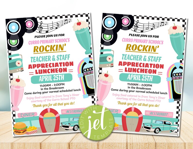 EDITABLE 50's Diner Theme Appreciation Party Invite, Thank You Staff ...