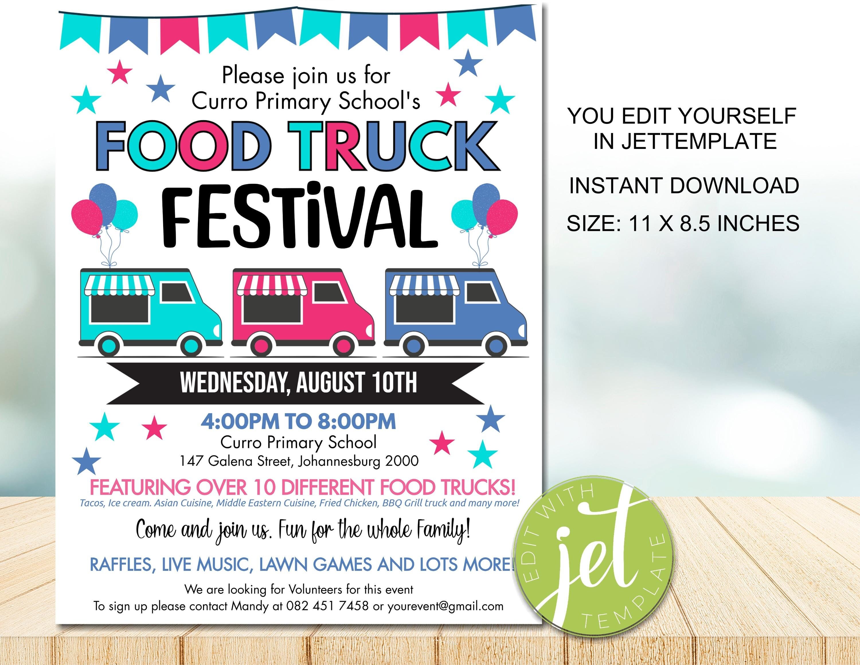 Editable Food Truck Festival Flyer, School Pto Pta Fundraiser ...