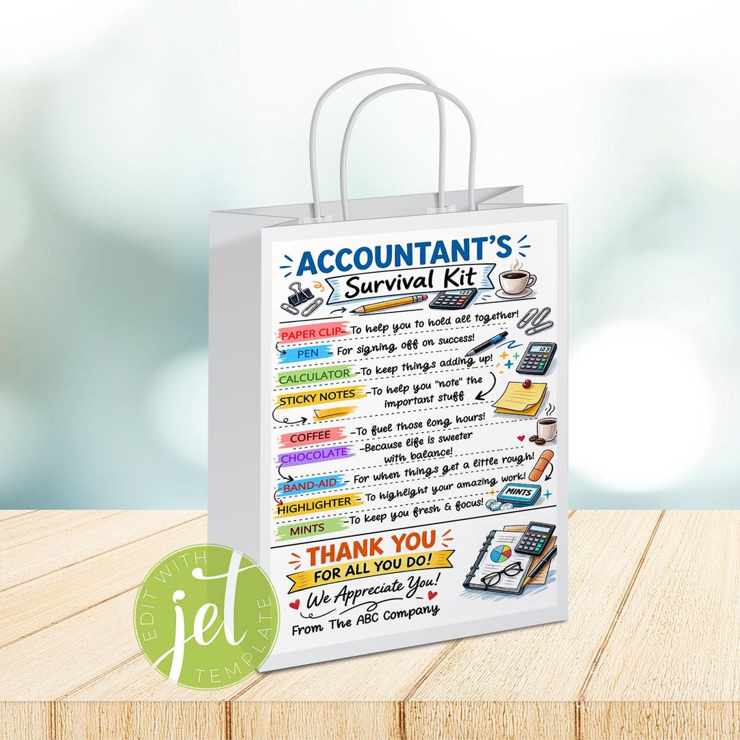 Accountant Survival Kit Tag, CPA Appreciation Gift, Bookkeeper Thank ...