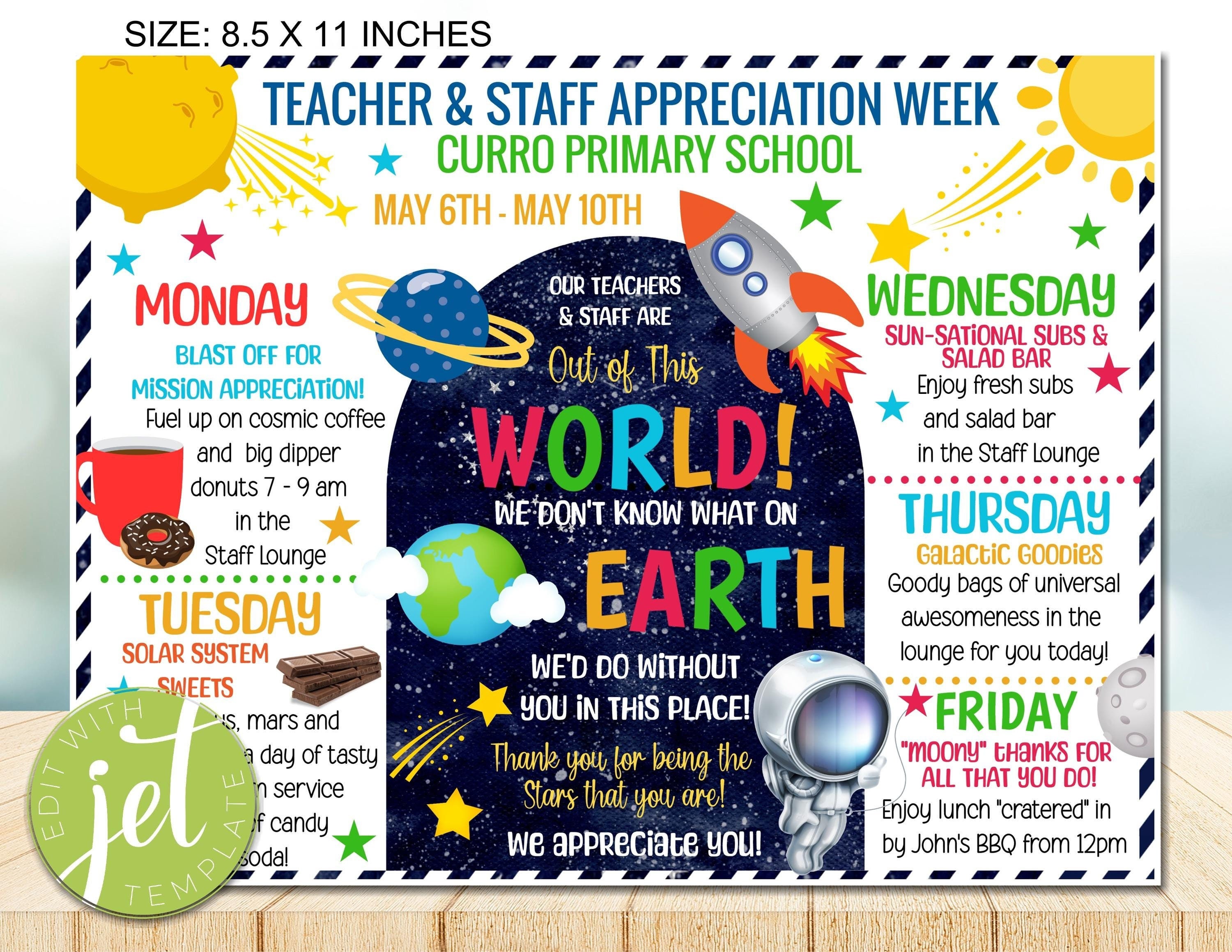 EDITABLE Space Theme Teacher Appreciation Week Itinerary Poster Digital ...