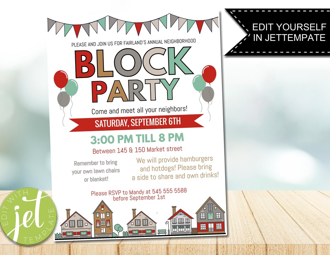 EDITABLE Block Party Flyer Template, Block Party Invite, Neighbor Block ...