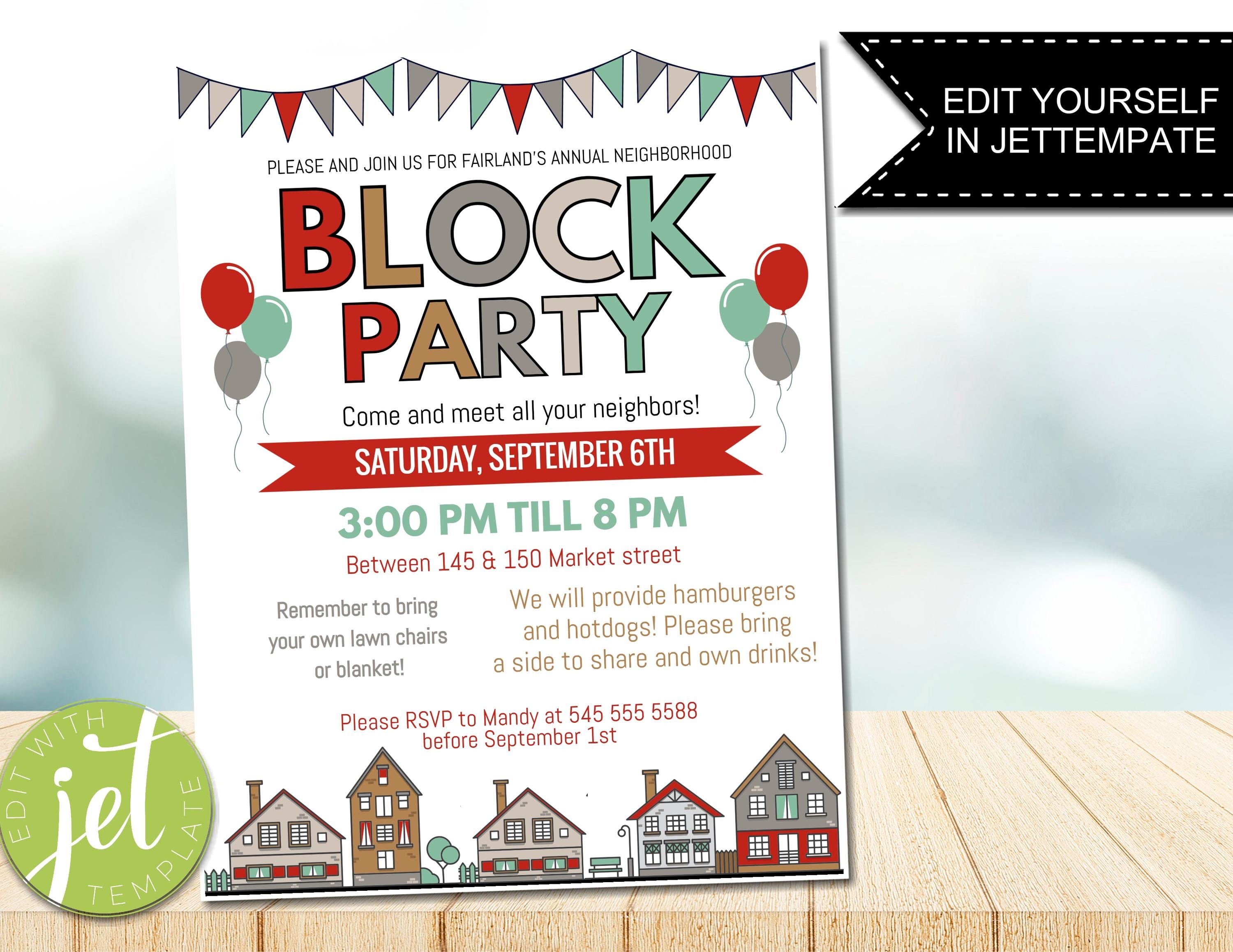 EDITABLE Block Party Flyer Template, Block Party Invite, Neighbor Block ...