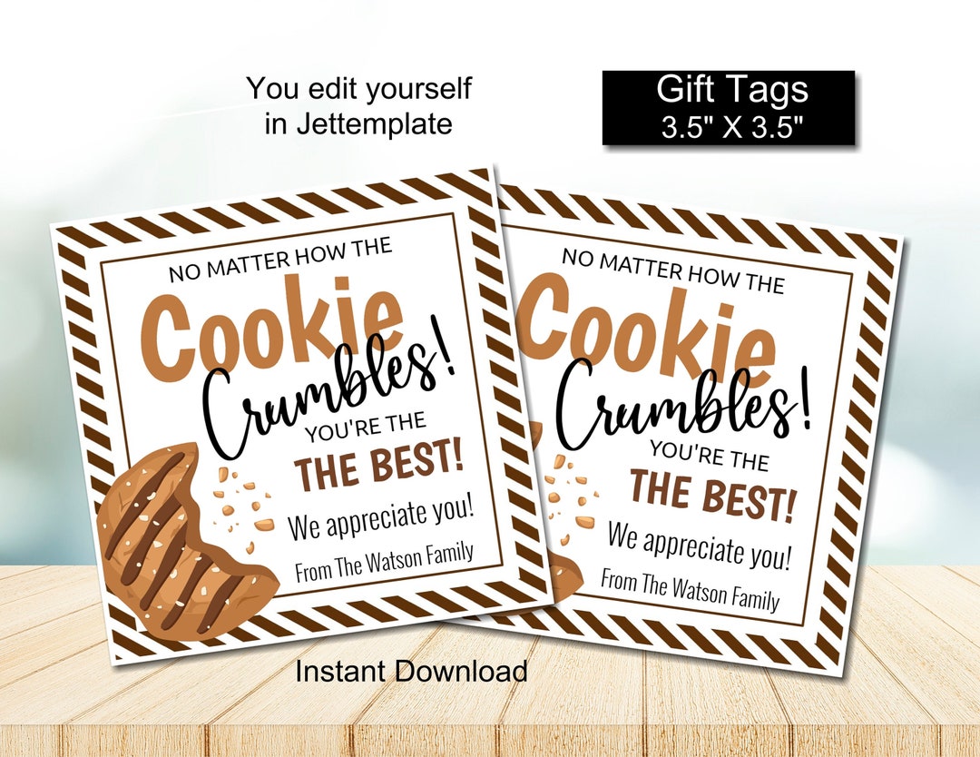 Editable Teacher Appreciation Gift ,cookie Tags, Teacher Thank You Card ...