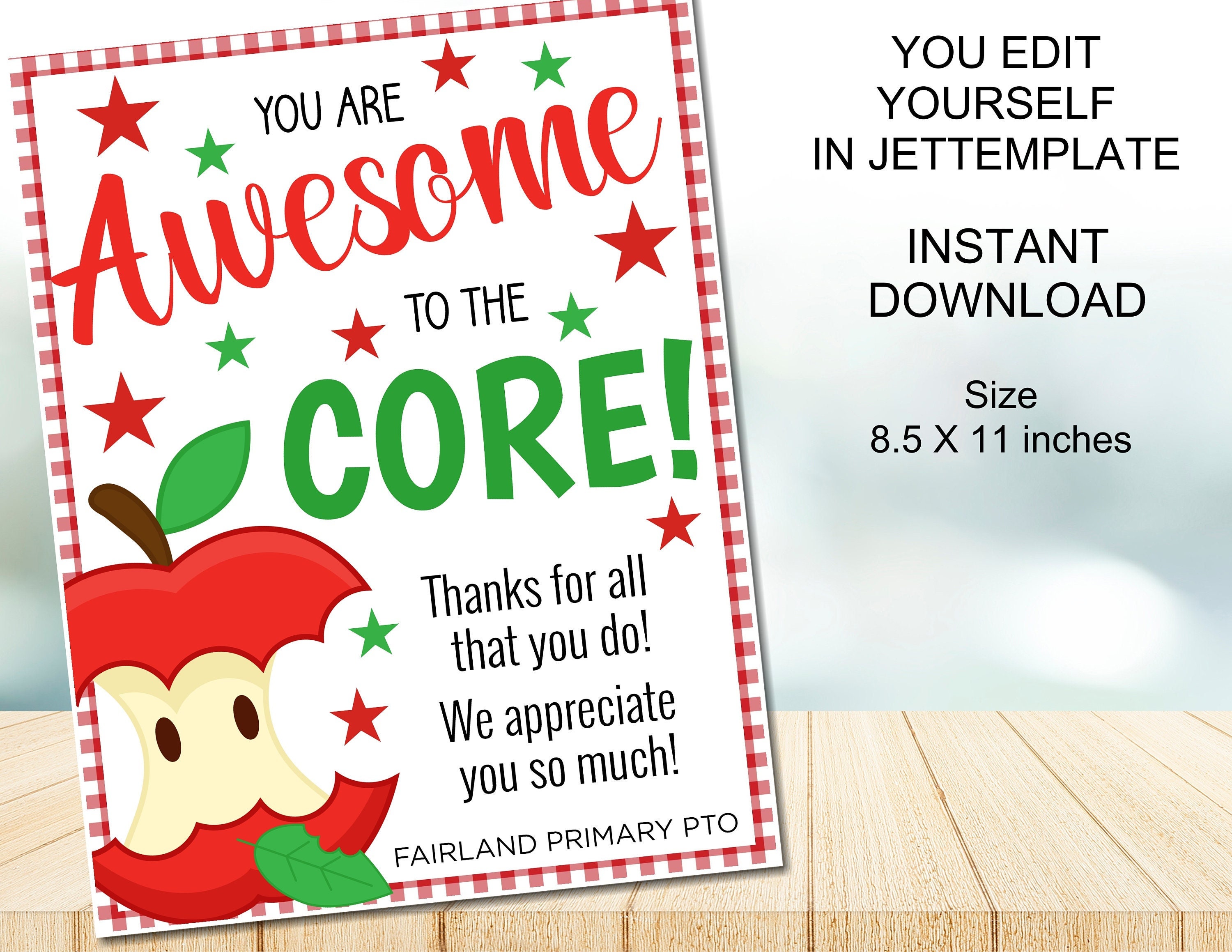 Editable Apple Sign, You Are Awesome to the Core, Staff Teacher ...