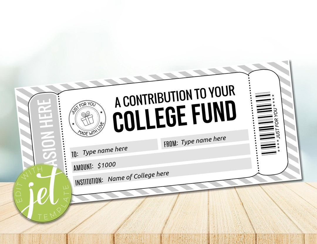 Editable College Fund Gift Certificate, College Savings Plan Gift ...