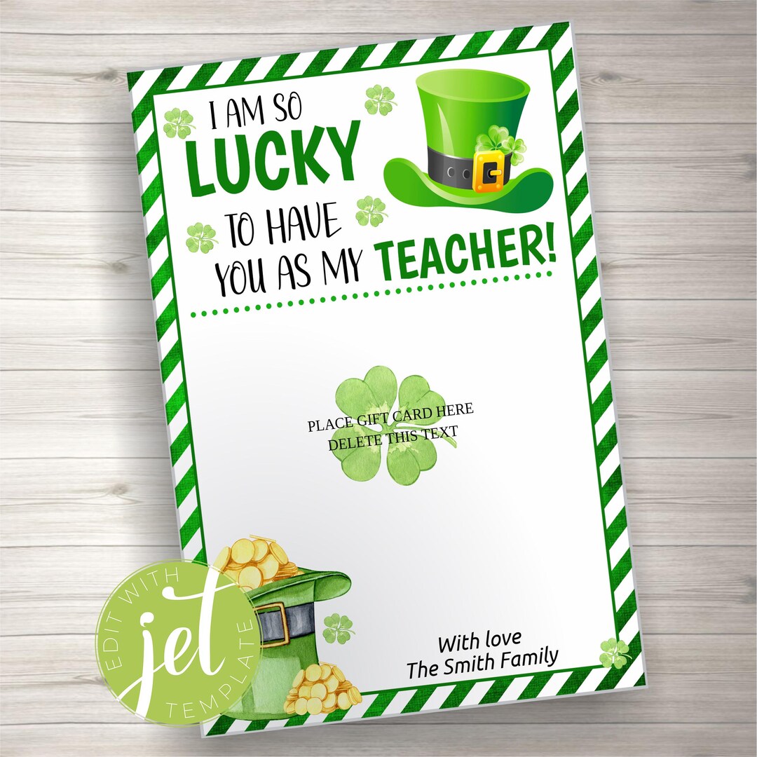 Editable St. Patrick's Day Teacher Gift Card Holder, TEACHER St ...