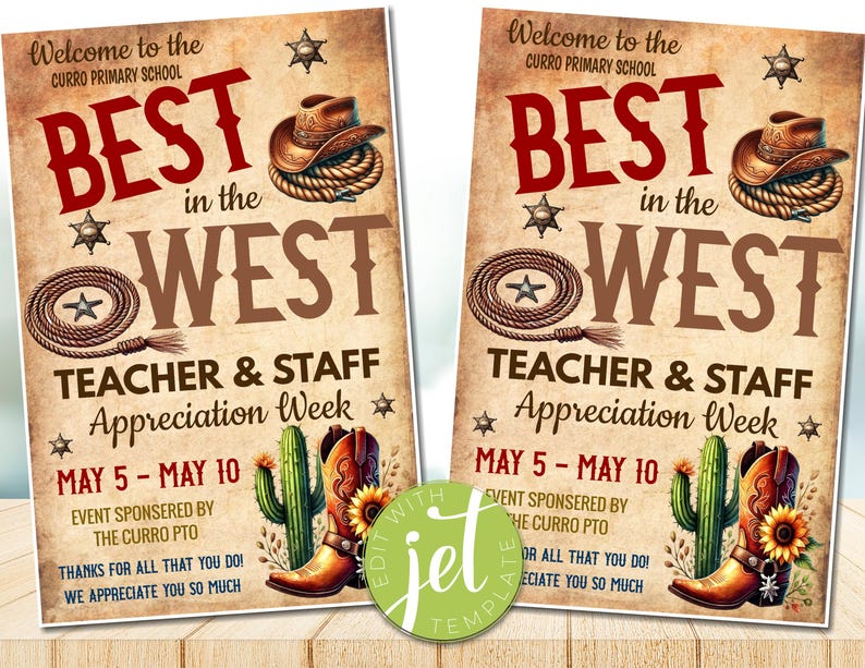 EDITABLE Western Theme Teacher Appreciation Week Printable Welcome Sign ...